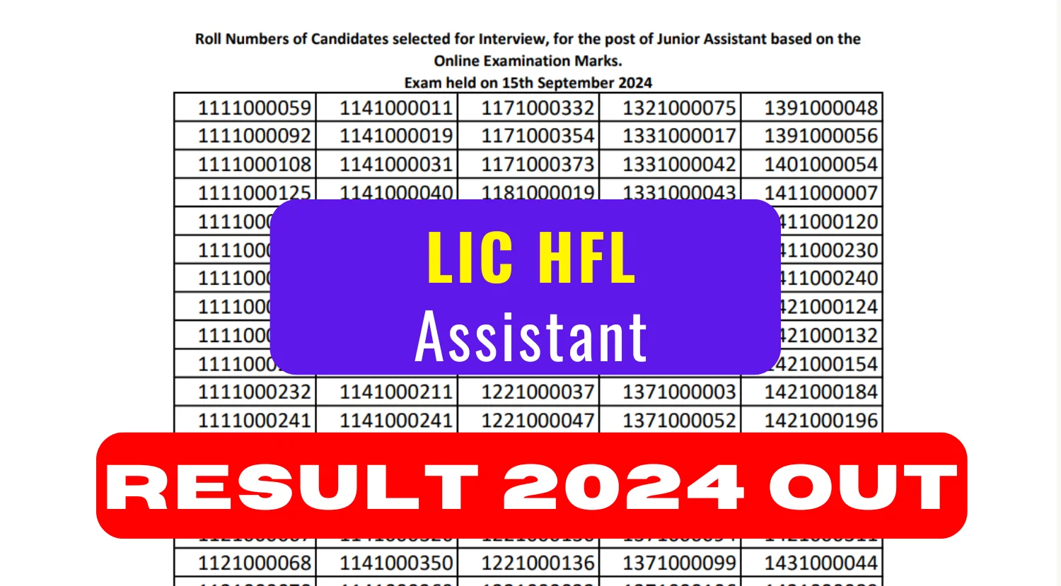 LIC HFL Jr Assistant 200 Vacancy Final Result - PunjabJobAlert.com