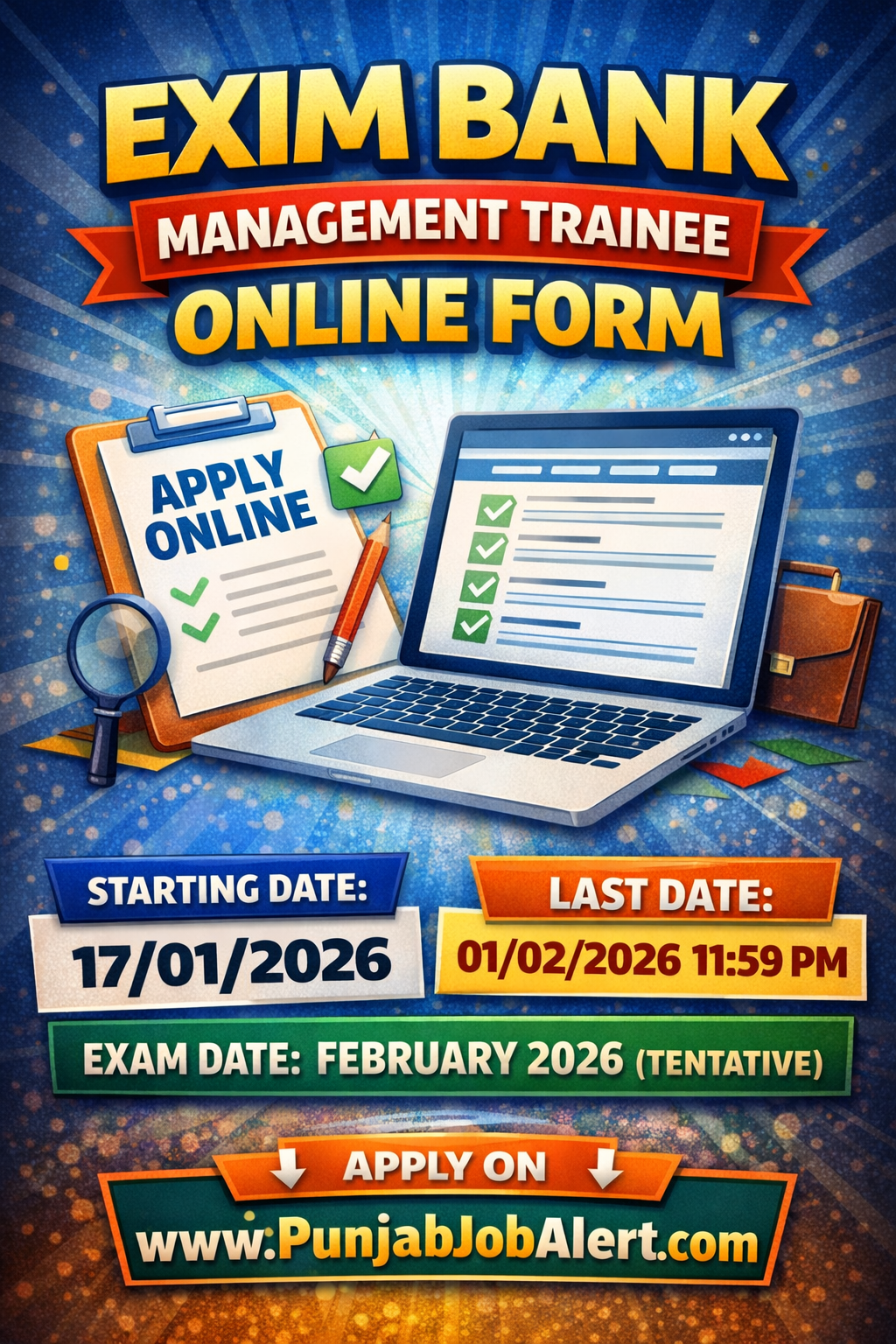 EXIM Bank Management Trainee Online Form 2026 - PunjabJobAlert.com