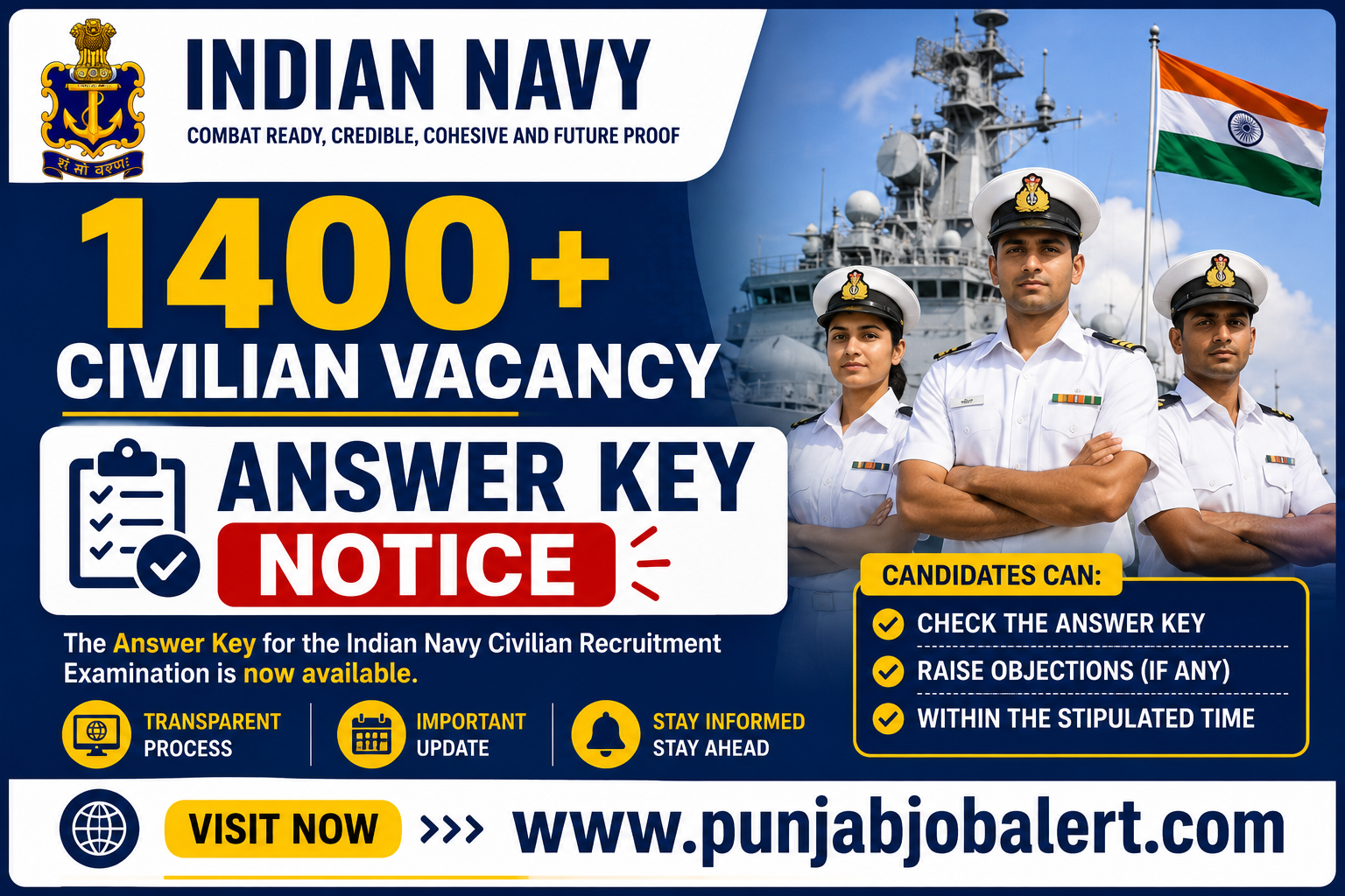 Indian Navy 1400+ Civilian Vacancy Exam Answer Key - PunjabJobAlert.com