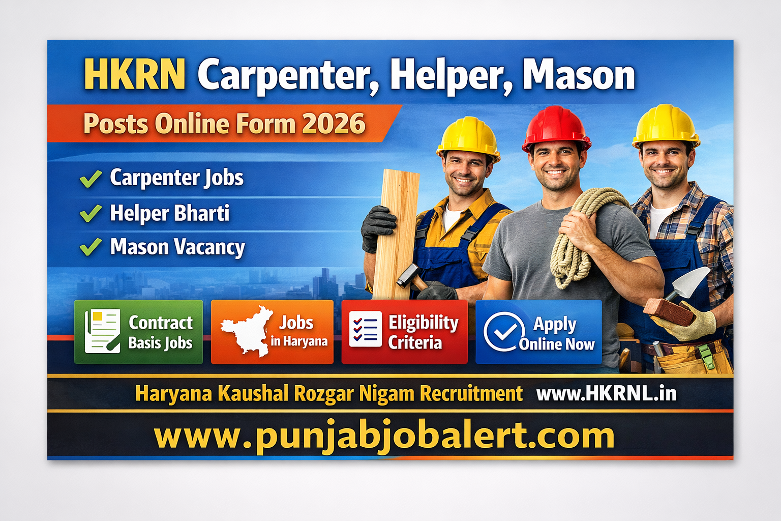HKRN Carpenter, Helper, Mason Posts Online Form - PunjabJobAlert.com