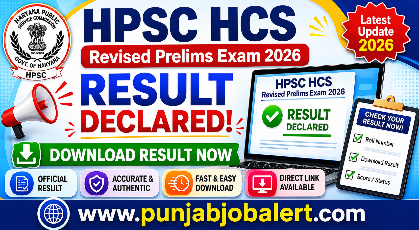 HPSC HCS Revised Prelims Exam Result 2026 - PunjabJobAlert.com
