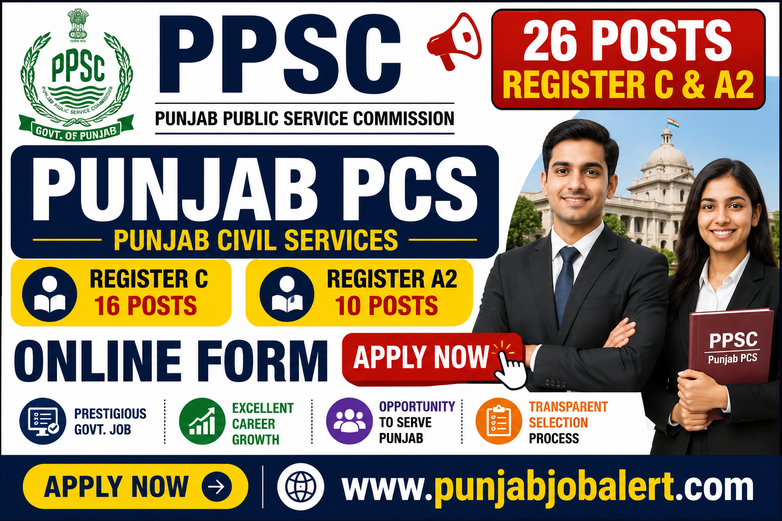 PPSC Punjab PCS Register C & A2 26 Posts Online Form - PunjabJobAlert.com
